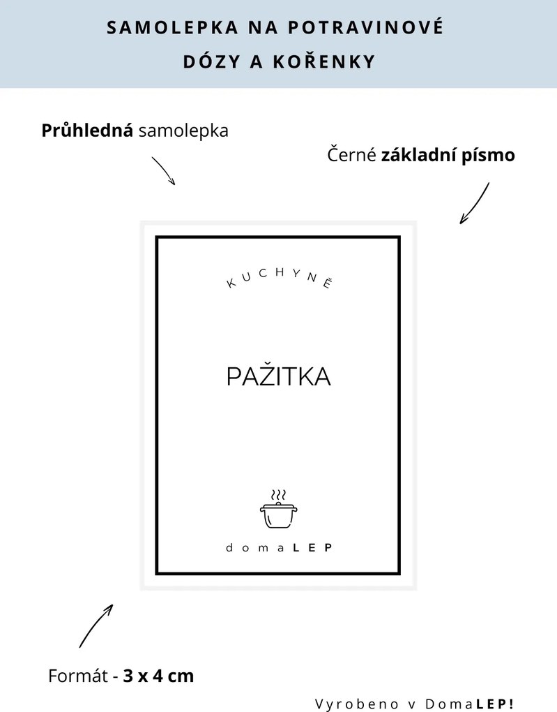 Samolepka na kořenky PAŽITKA průhledná 3 × 4 cm základní písmo