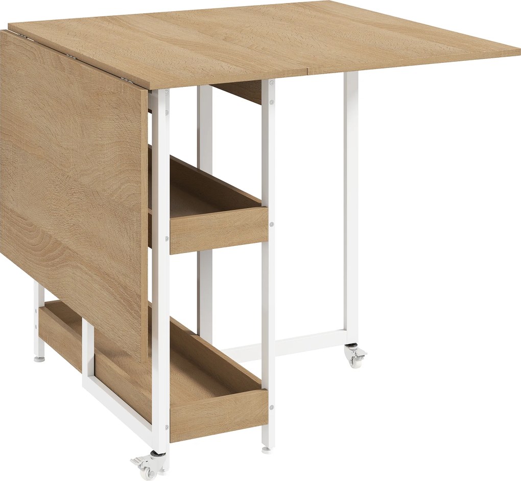 HOMCOM Skládací jídelní stůl v průmyslovém designu, pro až 4 osoby, otevřené police, flexibilní, kov, dřevotříska, přírodní dřevěný vzhled