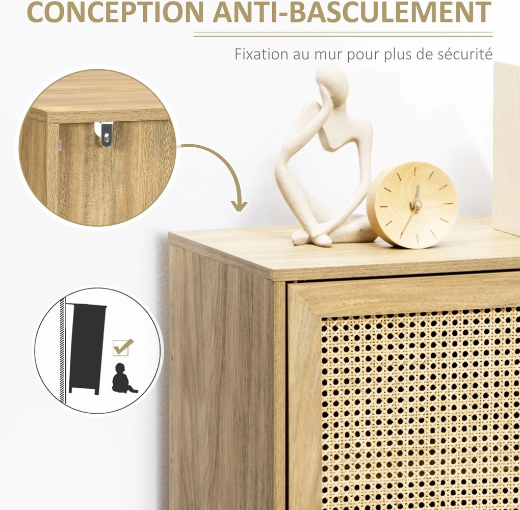 HOMCOM Úložný bufetový kabinet s 1 dveřmi se vzhledem ratanového dřeva - rozměr 80D x 39Š x 70V cm