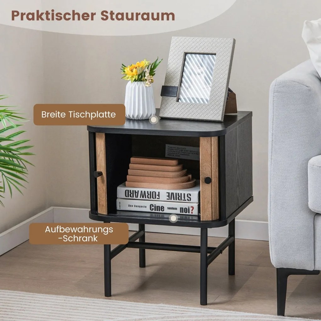 Costway Noční stolek s posuvnými dveřmi s úložným prostorem – 40 × 39 × 49 cm
