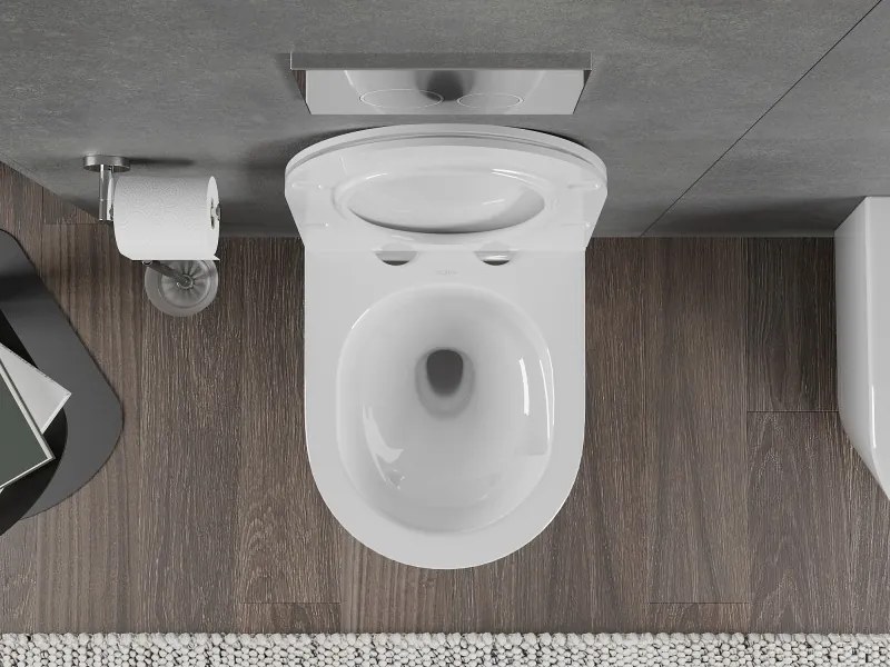 Mexen Rico, závěsná WC mísa 490x360x370 mm, Rimless Tornádo + WC sedátko z duroplastu, bílá lesklá, 30720500T