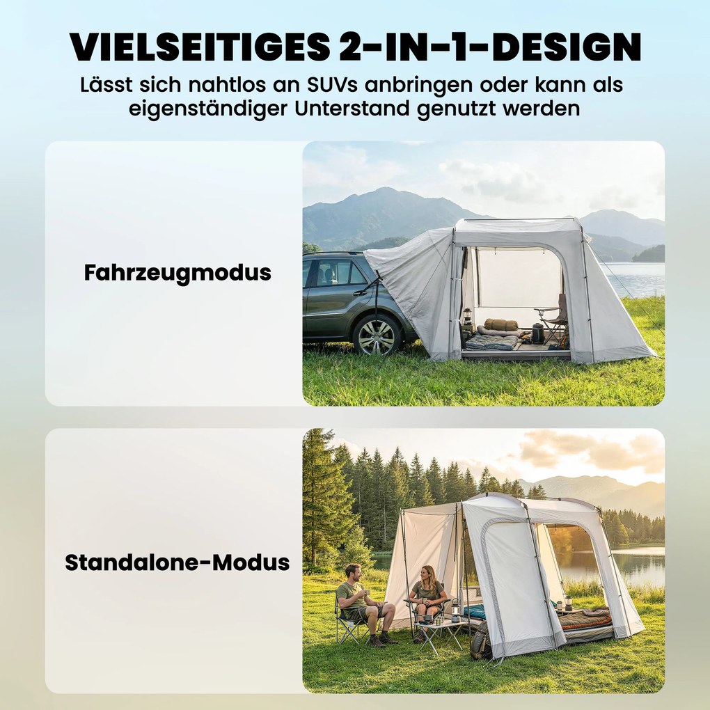 Zadní stan pro 2-4 osoby, 320 x 280 x 205 cm 2 v 1 nepromokavý tunelový stan se 4 dveřmi a okénkem na zemi