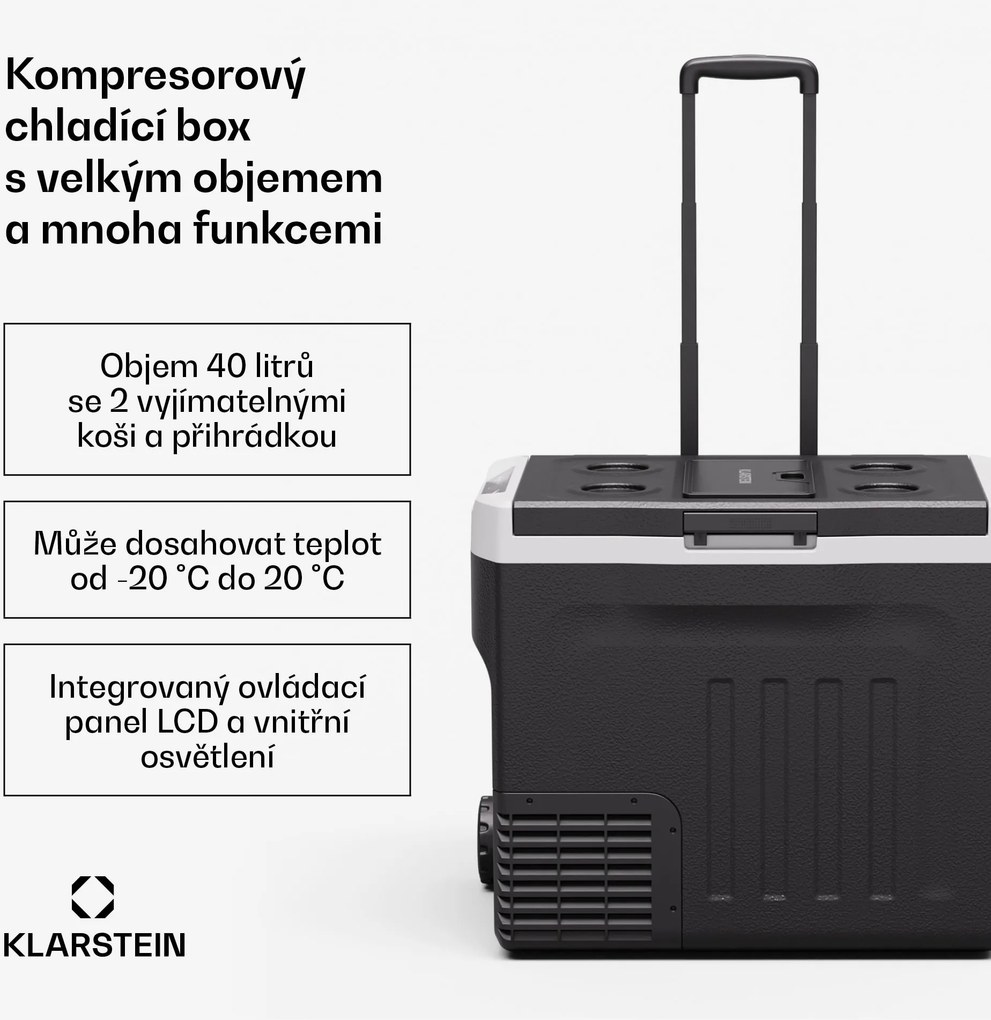 Klarstein PolarForce 37 l kompresorový chladící box| LCD panel, osvětlení, off-road, ochrana baterie, 12V/230V