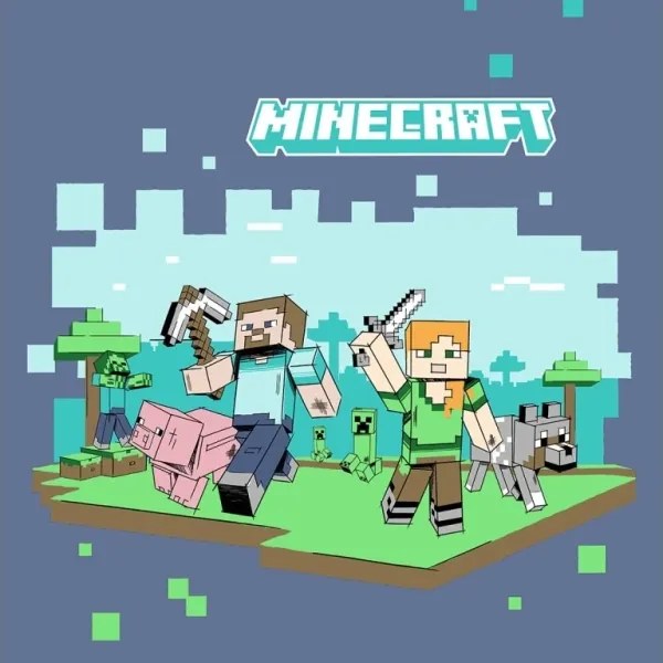 Carbotex dětské povlečení bavlna Minecraft Vzhůru do Boje 140x200, 70x90 cm