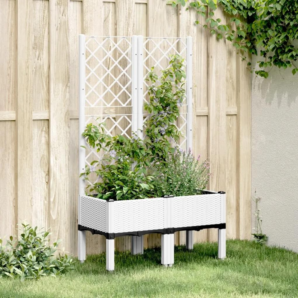 vidaXL Zahradní truhlík s treláží bílý 80 x 40 x 142 cm PP