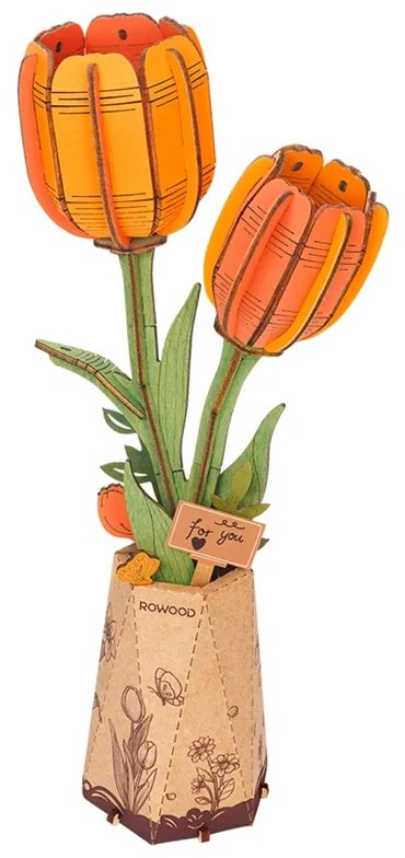 RoboTime 3D dřevěná skládačka Oranžový tulipán