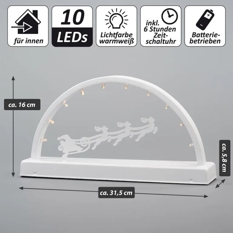 MAXXIVA® 86214 Metall Lichterbogen Schwibbogen 10 LED warm weiß Batterie Timer Weihnachten