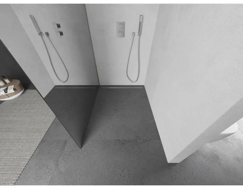 Mexen Kioto L, sprchová zástěna Walk-In 110 x 200 cm, 8mm sklo vzor zrcadlo, broušená ocel profil, 800-110-103-97-50