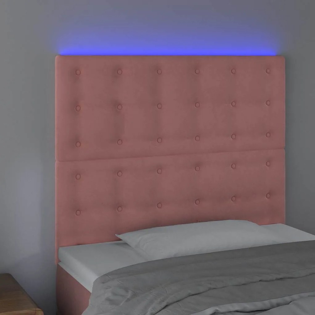 Čelo postele s LED růžové 100x5x118/128 cm samet 3122905
