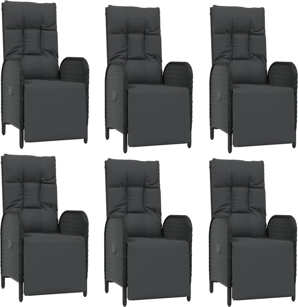 7dílný zahradní jídelní set s poduškami černý polyratan 3185063