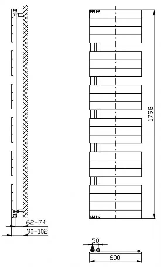 Aqualine MILI otopné těleso 600x1798mm, černá mat DC656T