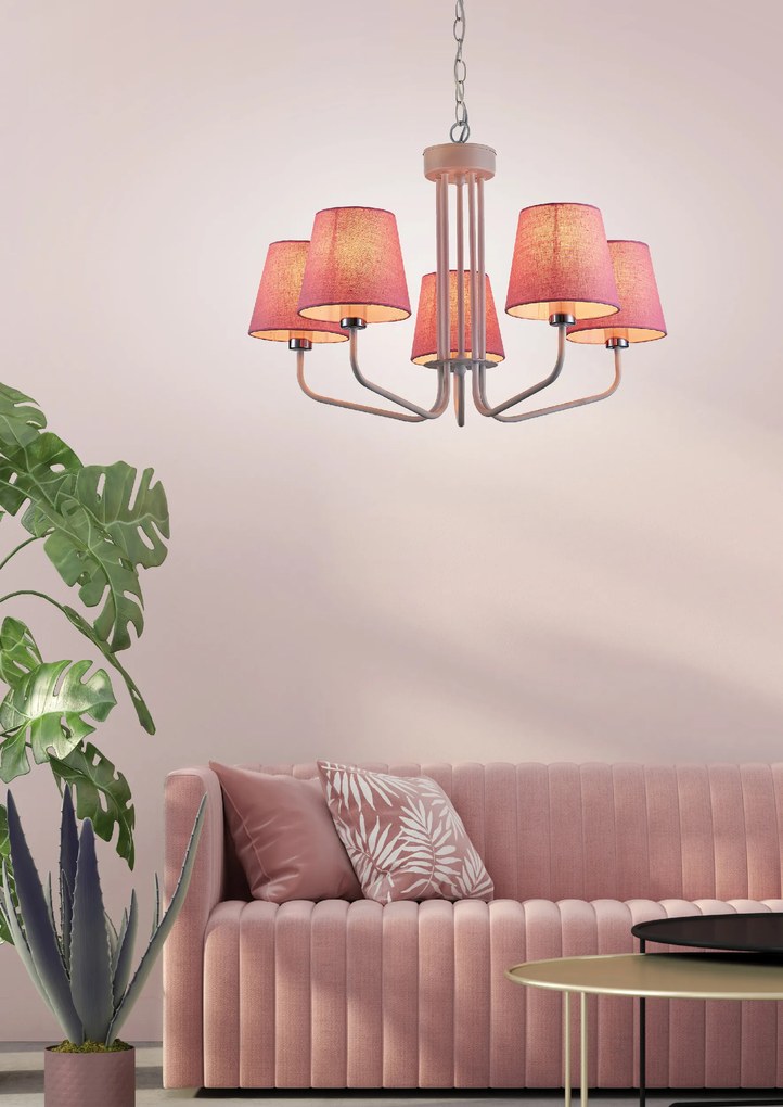 Candellux Růžový závěsný lustr York Ledea pro žárovku 5x E14
