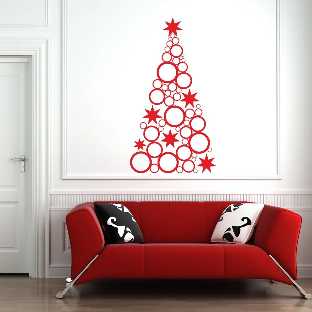 WALLVINIL Samolepky na zeď - Vánoční strom modern Barva: Červená tmavá, Velikost: 60x33 cm