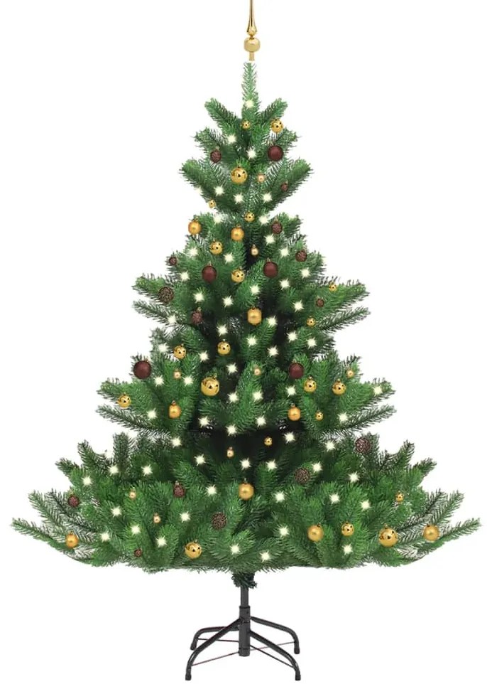3077562 vidaXL Umělý vánoční stromek jedle s LED a sadou koulí zelený 240 cm