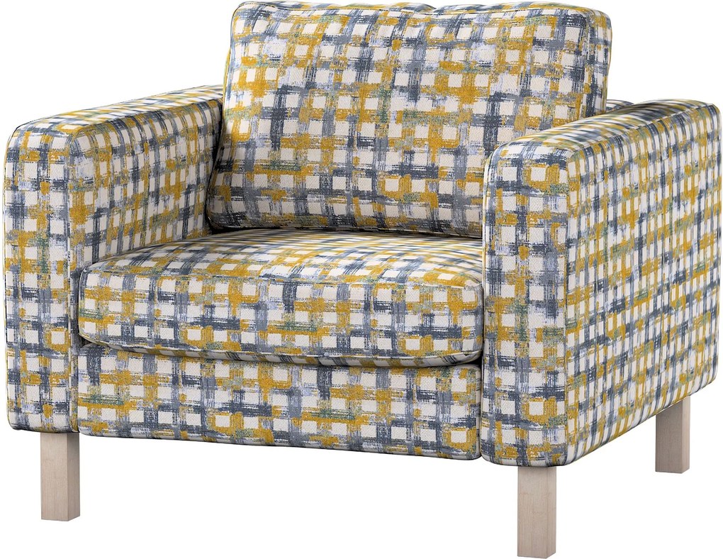 Potah na křeslo IKEA Karlstad, krátký barva modrá látka pletený vzor, vzorované