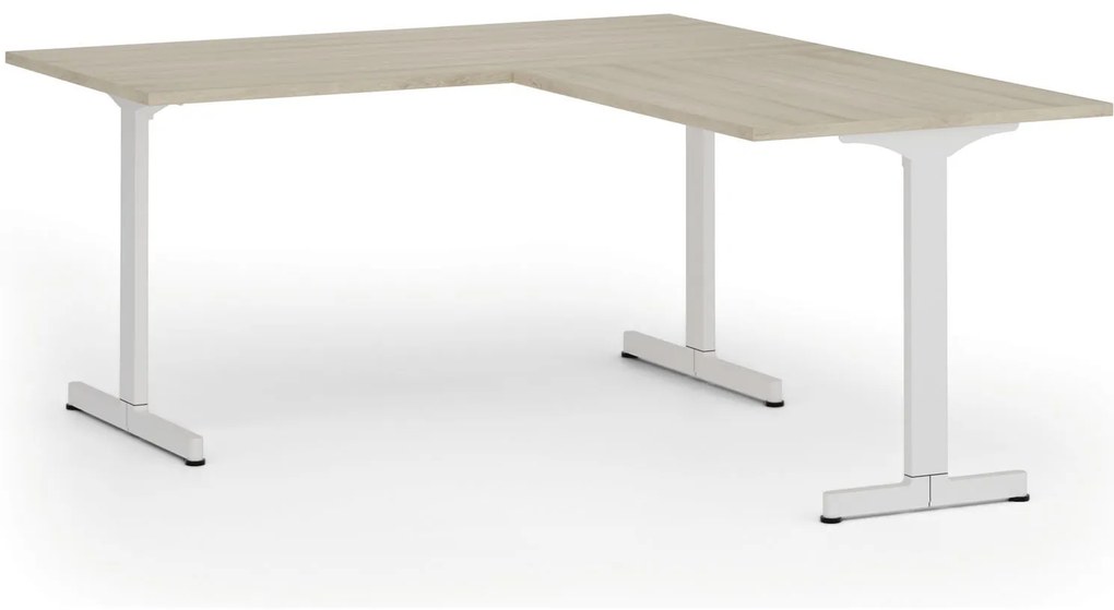 Rohový kancelářský stůl PRIMO BETA L, 160x180 cm, L/P, bílá podnož, dub přírodní