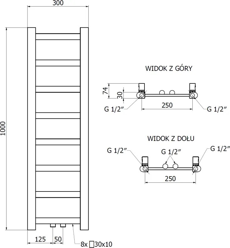Mexen Bolt, topné těleso 1000 x 300 mm, 197 W, spodní a středové, černá, W126-1000-300-00-70