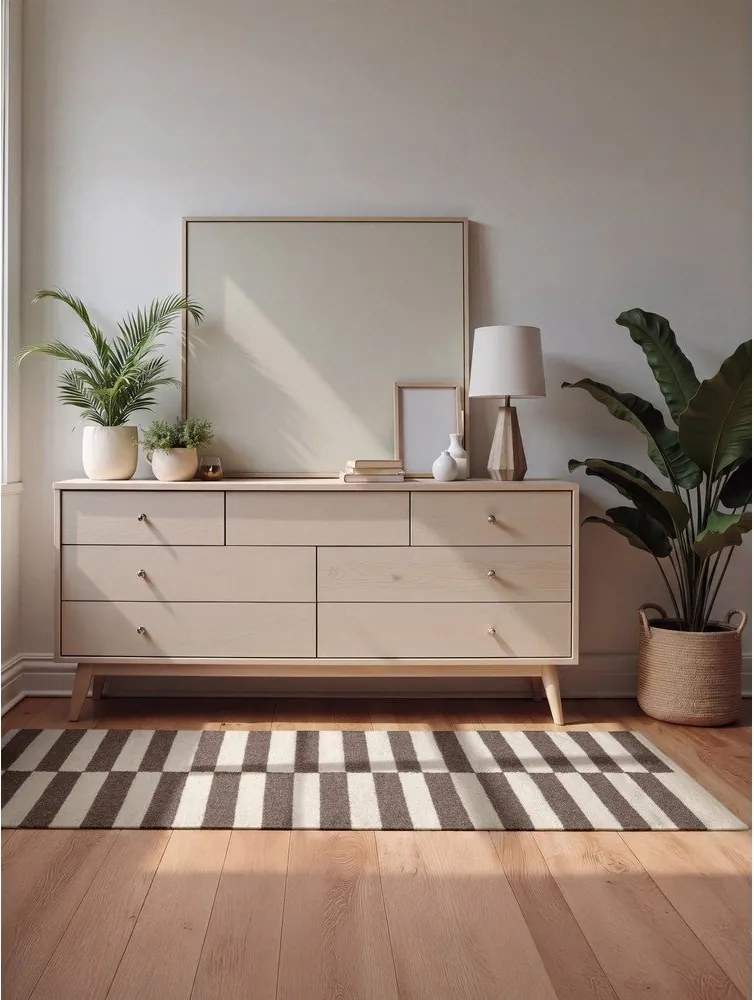 Bílý/hnědý oboustranný/ručně tkaný vlněný koberec 80x150 cm Vika – Hanse Home