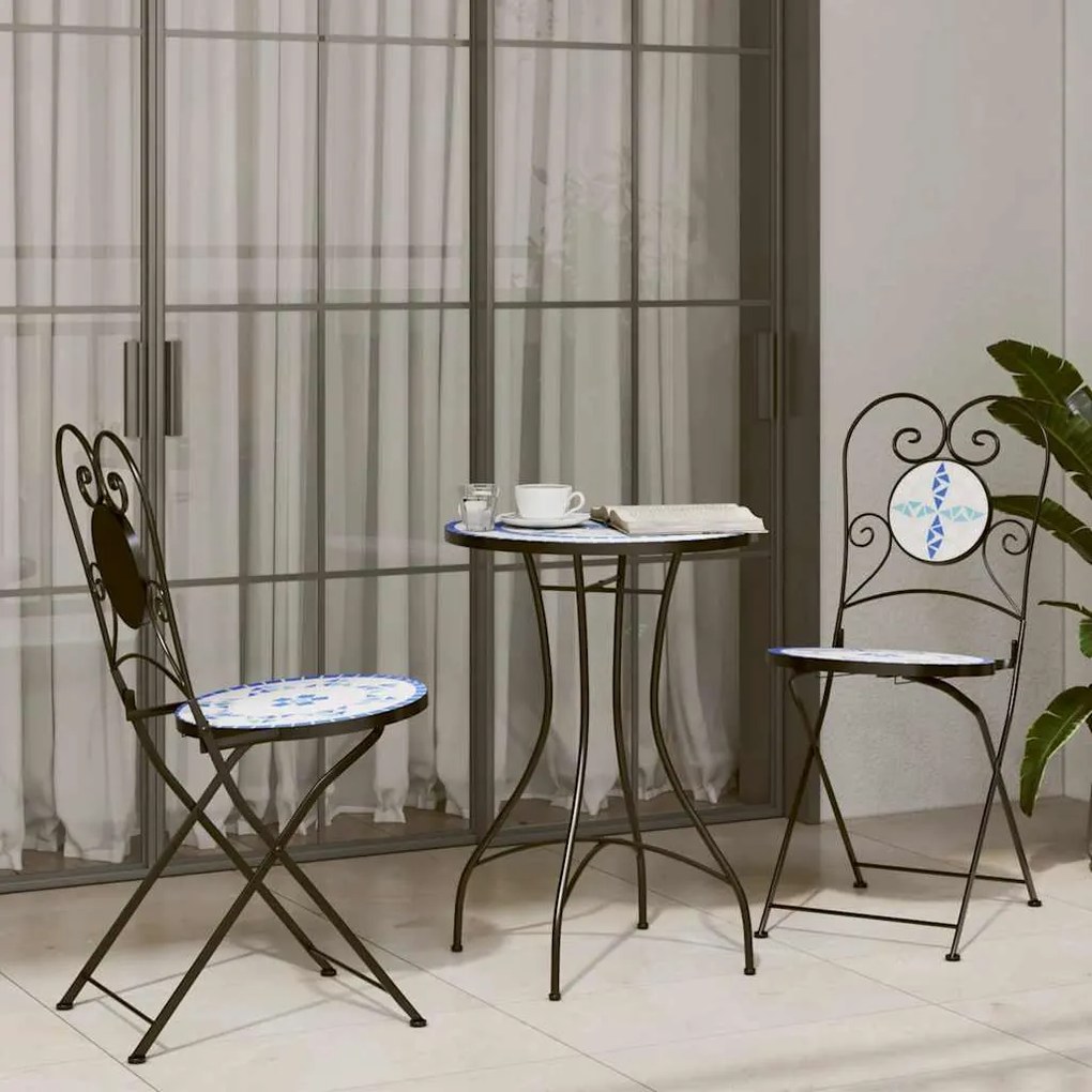 Mozaikový bistro set modrý a bílý železo a keramika 3216353