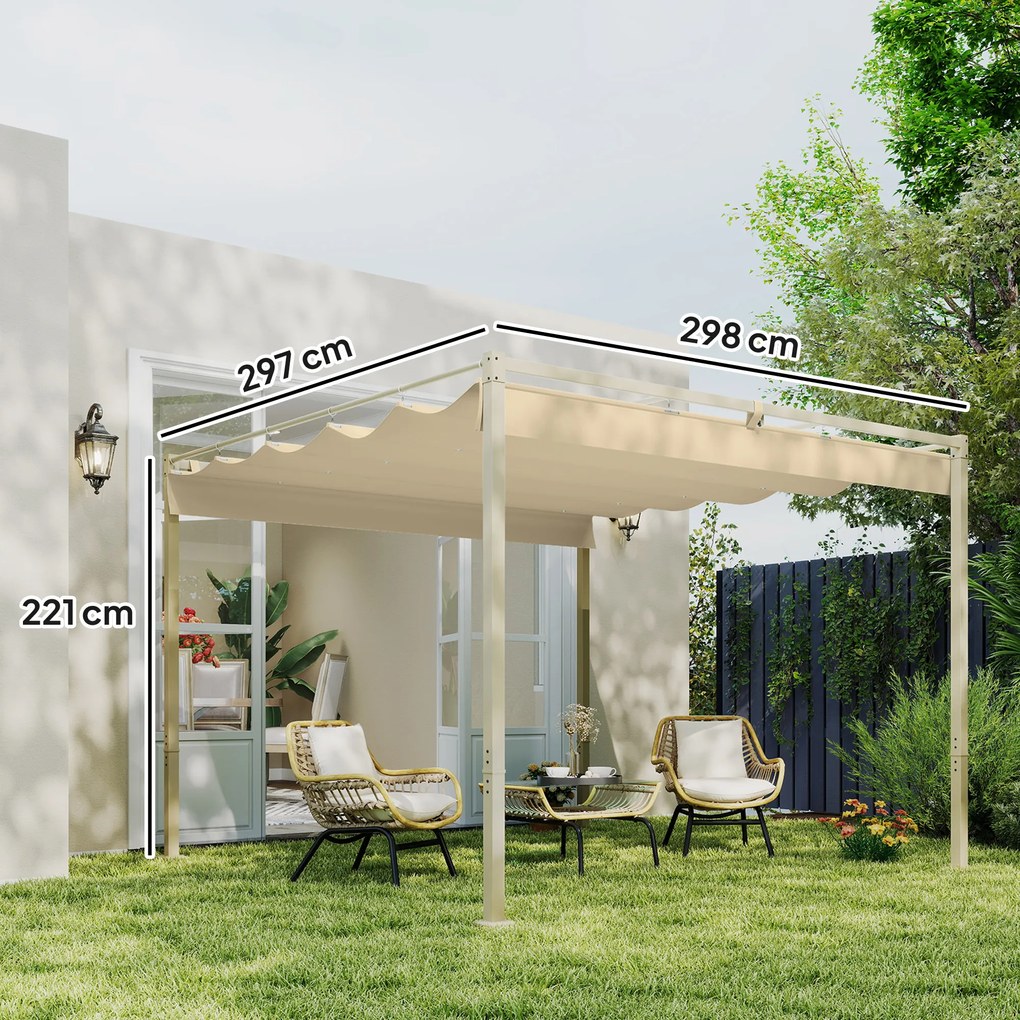 zahradní pergola 3 x 3 m se stahovací střechou, altán, stínící stříška, UPF30+, khaki barva