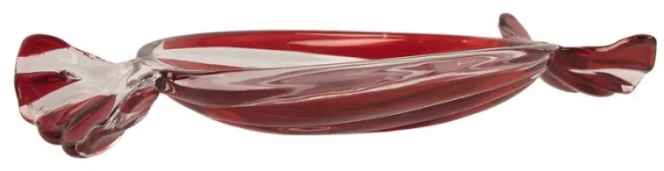 Červeno-bílá skleněná dekorační miska ve tvaru bonbonu Kroonta – 23x11x4 cm
