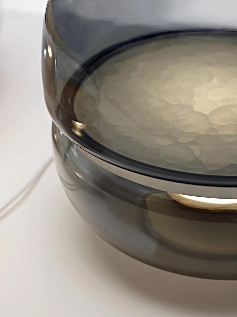 Designová stolní lampa Brokis Macaron M, PC1039 Barva skla: Amber - transparentní sklo, Základna: Dub evropský - černě mořený (CSFB1574), Disk: BROKISGLASS - triplex opál mat (CSOP1578)