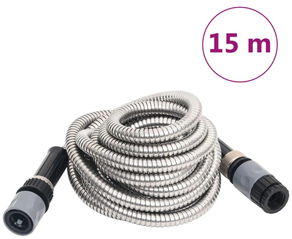 Zahradní hadice s tryskou stříbrná 0,6" 15 m nerezová ocel 154511