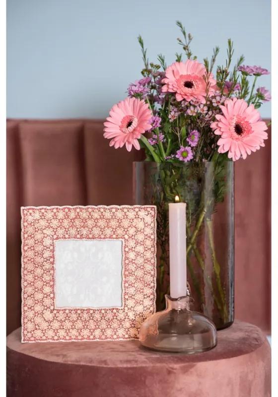 Nízká růžová skleněná váza/ svícen ve tvaru poklice – 8x11 cm