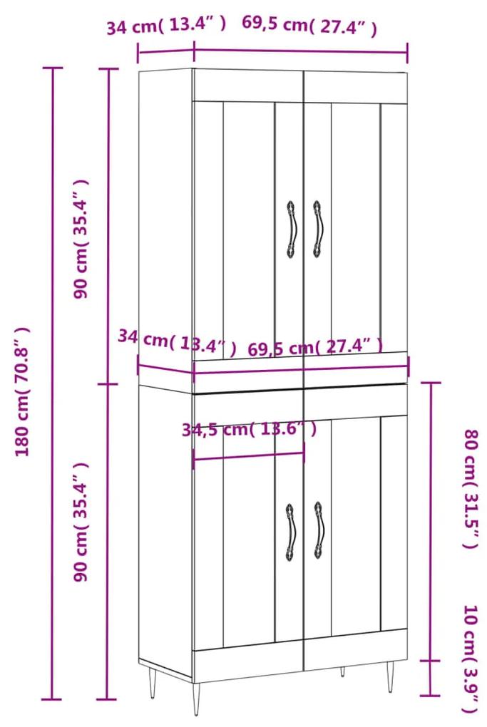 Skříň highboard bílá 69,5 x 34 x 180 cm kompozitní dřevo,  3199601