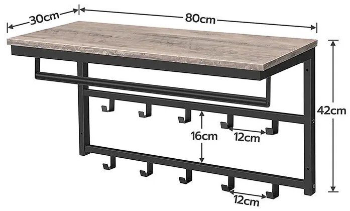 HOOBRO Nástěnný věšák na kabáty v industriálním stylu s 10 háčky