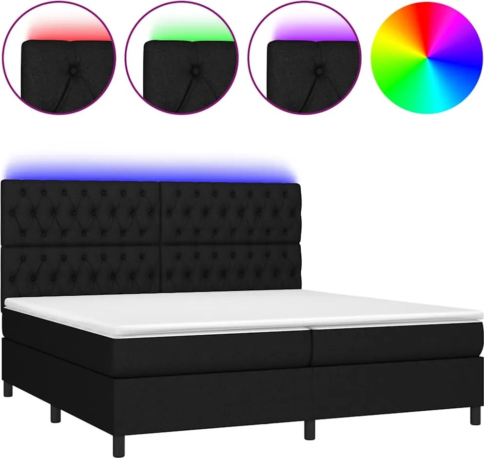 Box spring postel s matrací a LED černá 200x200 cm textil 3135143