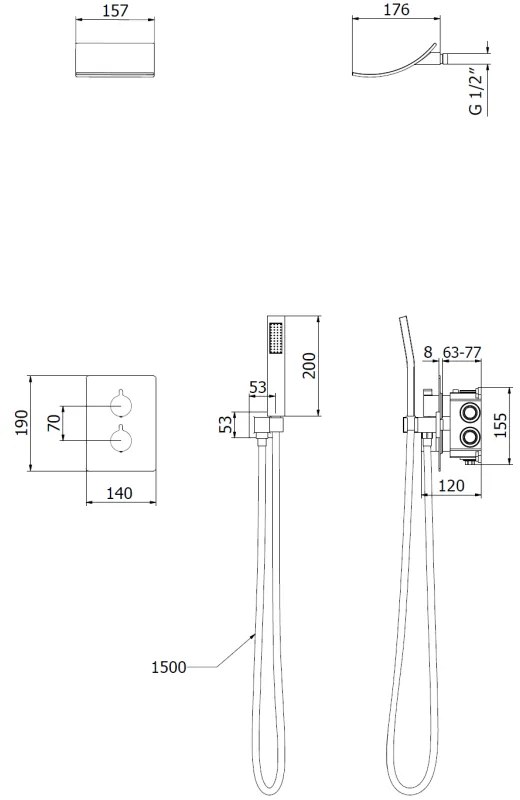 Mexen Salto, sprchová souprava pod omítku, černá matná, 7604-02-70