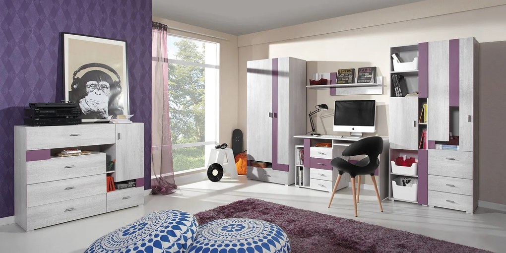 Psací stůl Delbert 13 - borovice/fialová