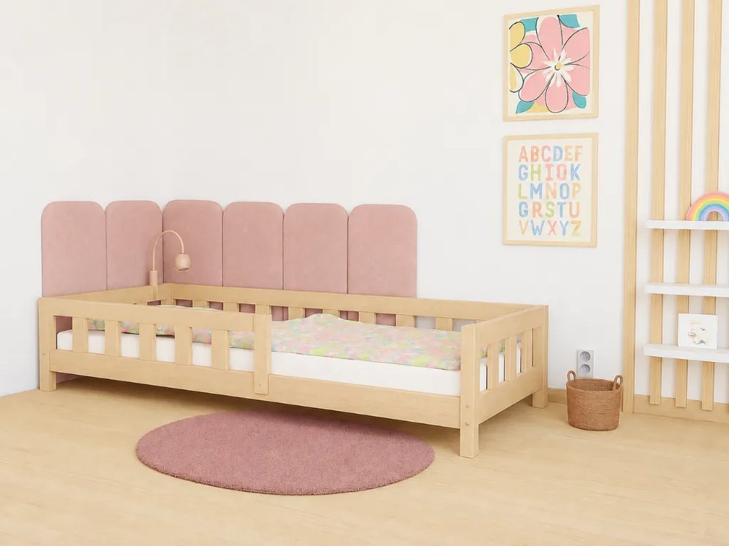 Rovný čalouněný panel na zeď BOUCLÉ se zaoblenými rohy Zvolte barvu: Světle modrá, Zvolte rozměr: 30x100 cm, Uchycení na zeď: Se samolepícím suchým zipem