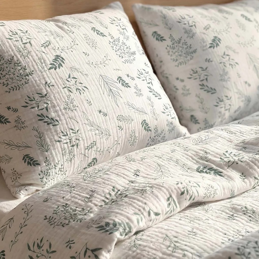 Mušelínové prodloužené povlečení Lístky Velikost: 140 x 220 + 70 x 90