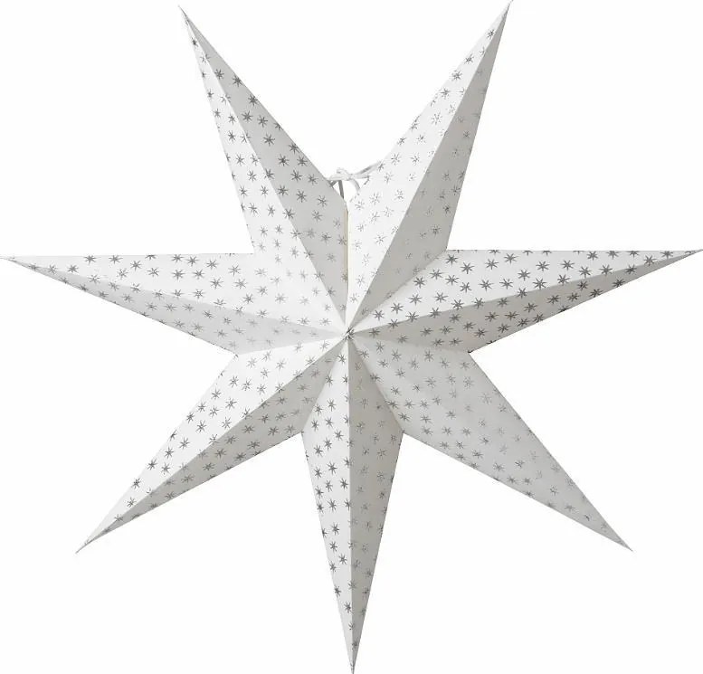 Watt & VEKE Závěsná svítící hvězda Asta Silver 60 cm, bílá barva, stříbrná barva, plast, papír