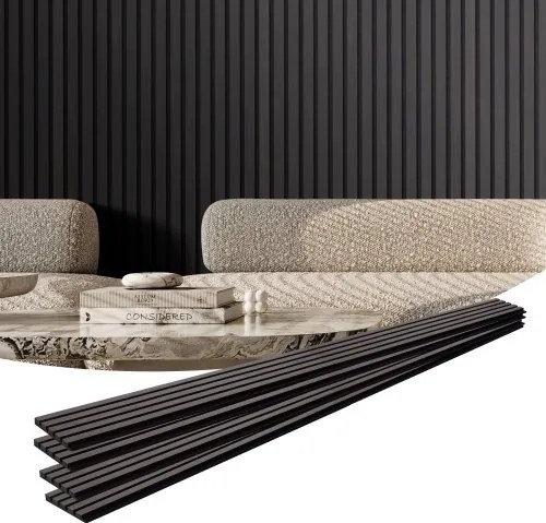 Dřevěné lamelové akustické panely 20,1 × 240 cm pro moderní nástěnný dekor Černý dub