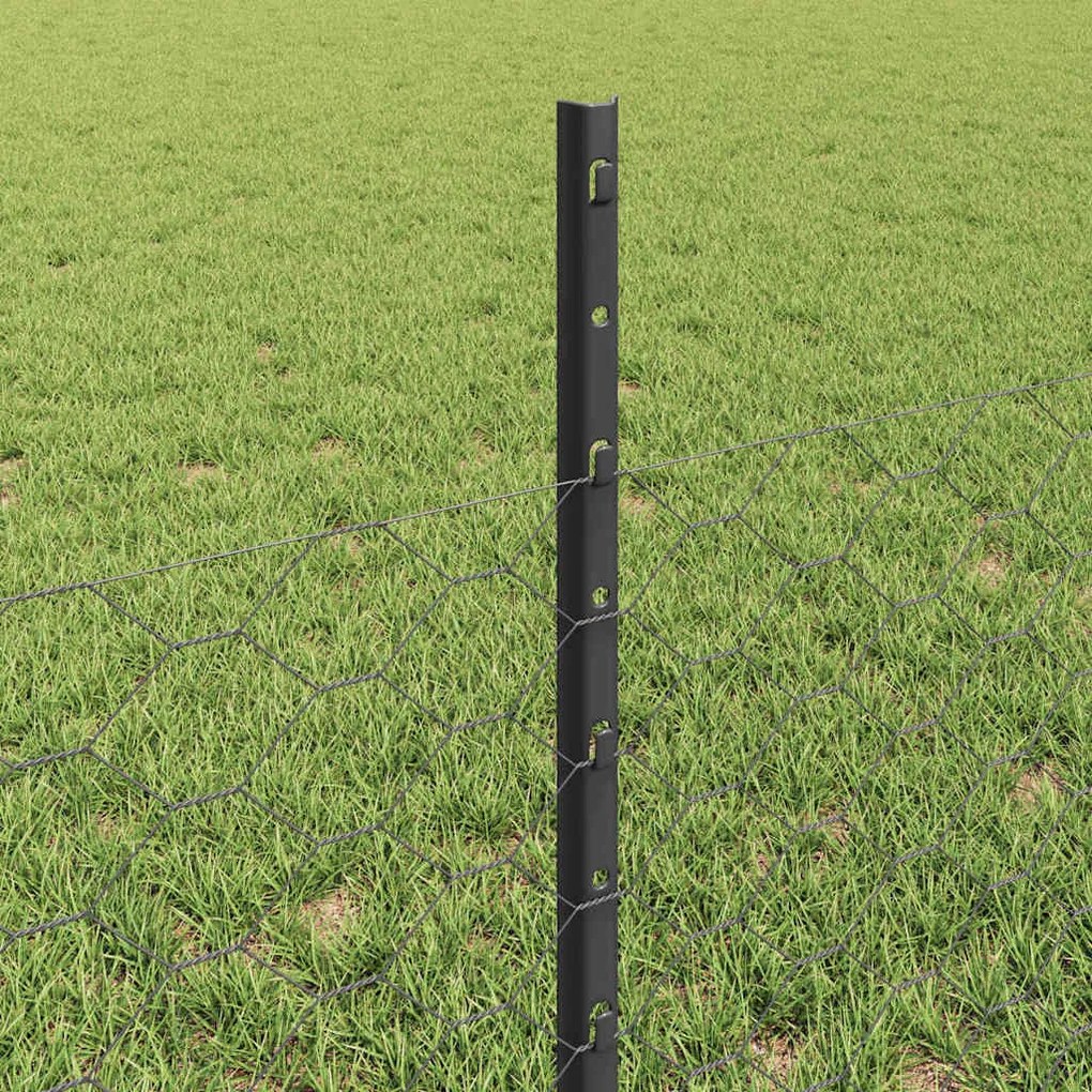 Hexagonální plot s podpěrou 50 x 0,5 m Ocel potažená PVC Šedá 3336884