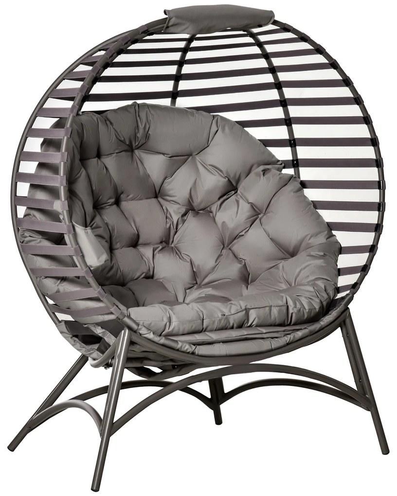 Outsunny papasan zahradní židle 2 koše polštáře oválné lounge křeslo skládací balkon terasa písek hnědá ocel 118x75x139cm | Aosom