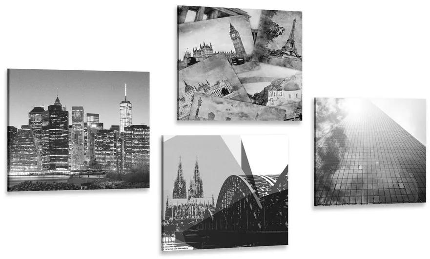 Set obrazů města v zajímavém provedení Varianta: 4x 40x40