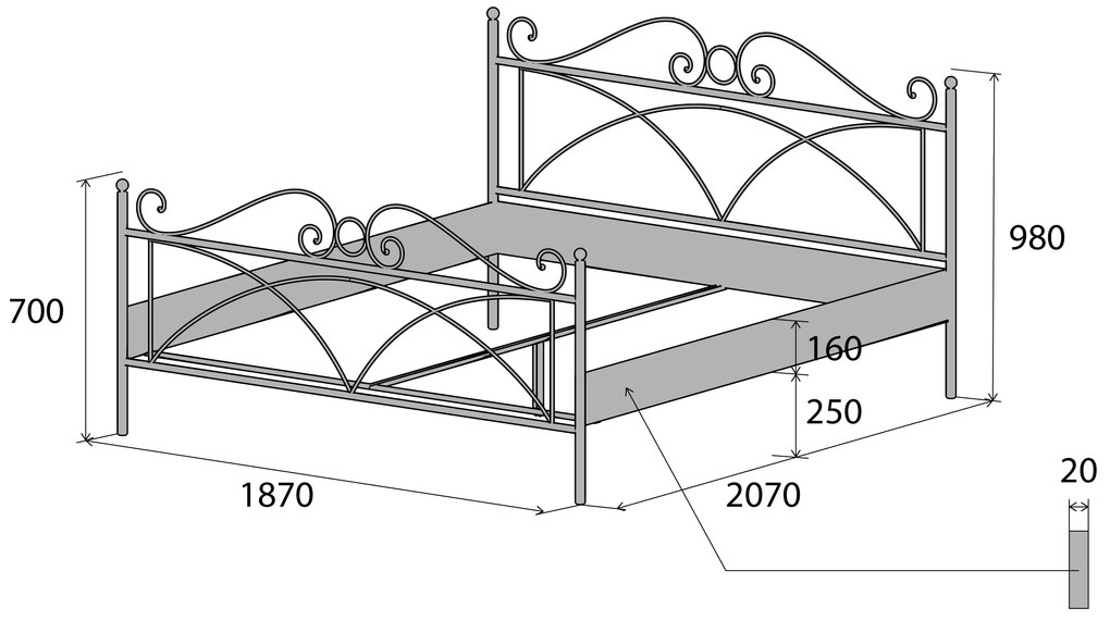 Nábytek ATIKA s.r.o. Kovová postel ALICE Povrchová úprava: stříbrná RAL 9006, Rozměr: 200 x 200 cm