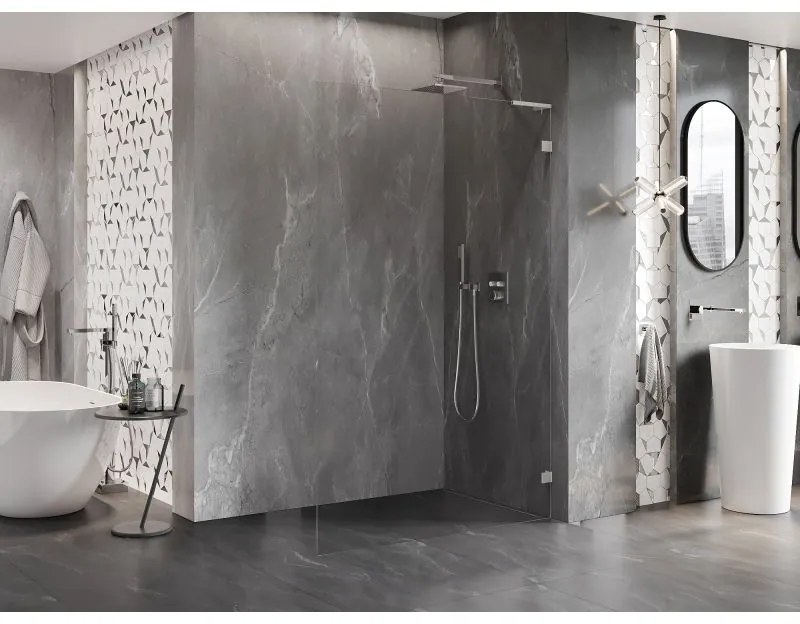 Mexen, Mexen Lunar L sprchová stěna pravá 90 x 200 cm, průhledná 8 mm, broušený nikl - 830L-090-000-97-00-P
