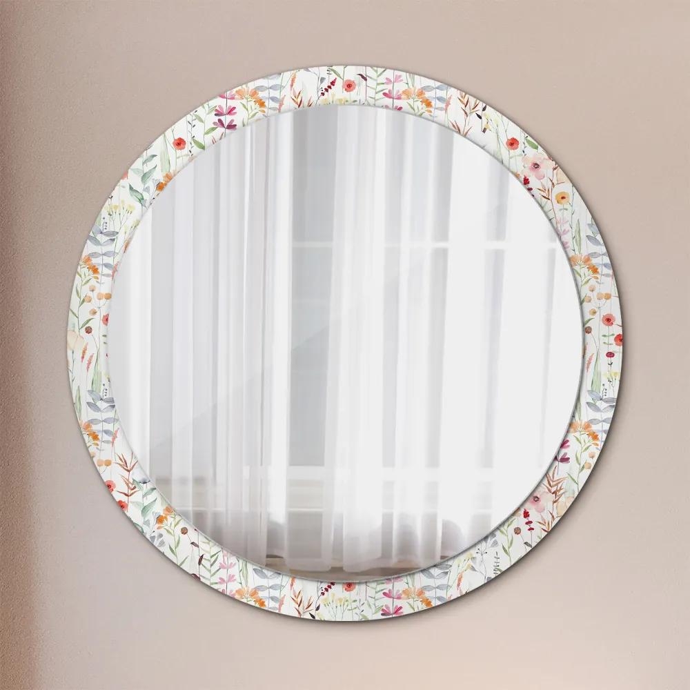 Kulaté zrcadlo tištěný rám Divoké květiny fi 100 cm