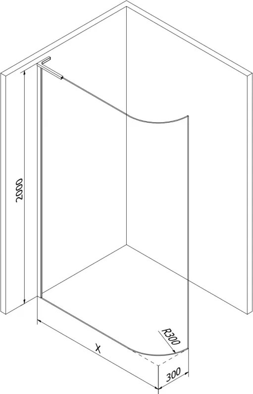 Mexen Kioto-R L sprchová stěna zaoblená Walk-in 120 x 200 cm, transparentní, černá - 800-120-103-70-06