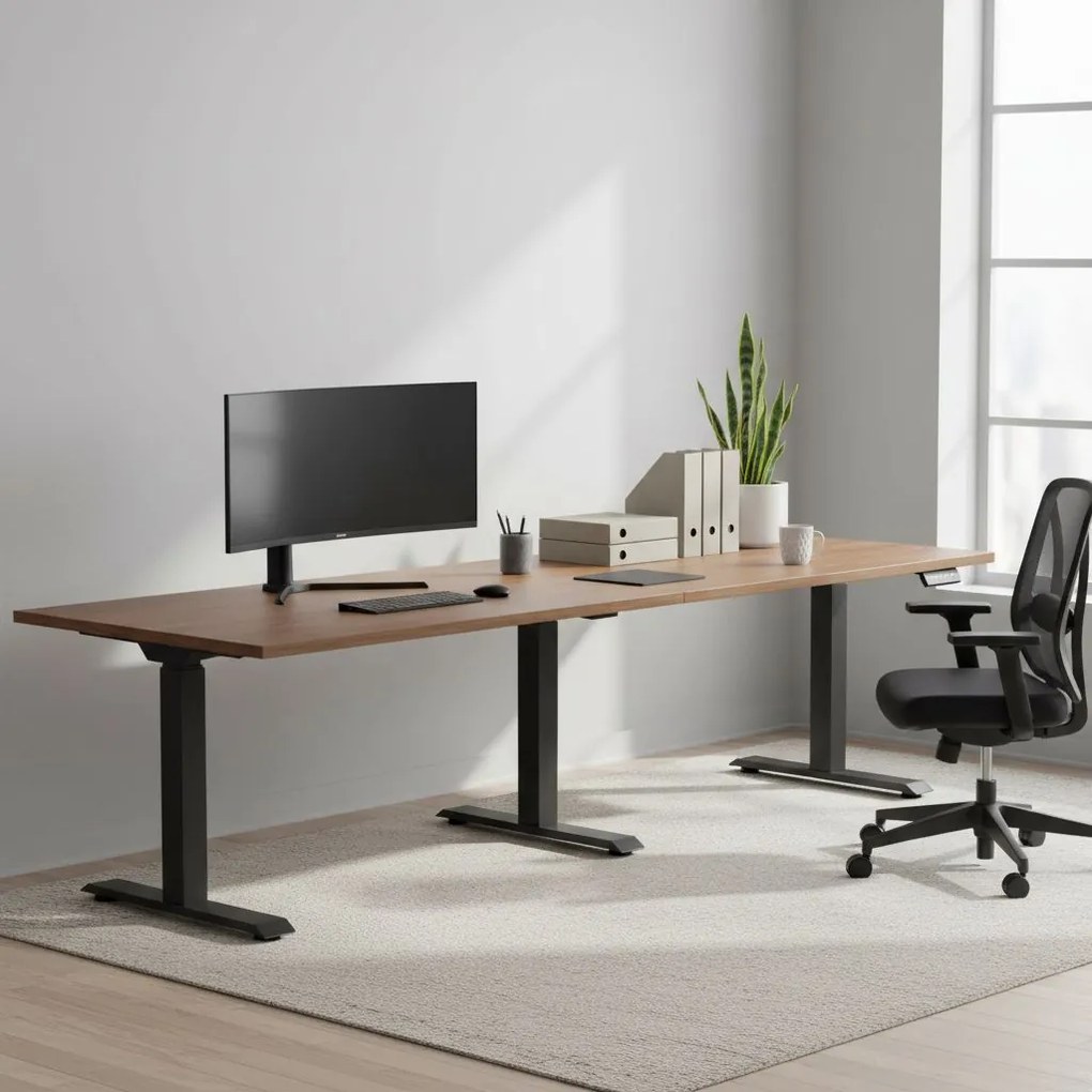Výškově nastavitelný stůl OfficeTech Long, 260 x 80 cm, černá podnož, dub silverjack