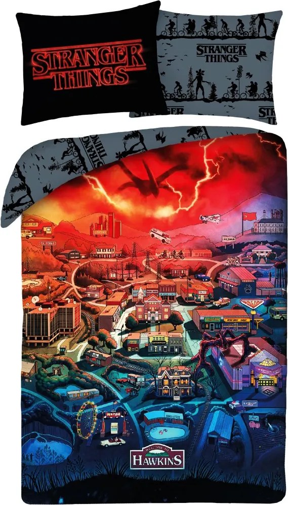Ložní povlečení z mikrovlákna Stranger Things - motiv Welcome to Hawkins - 70x90 cm + 140x200 cm Biano.cz