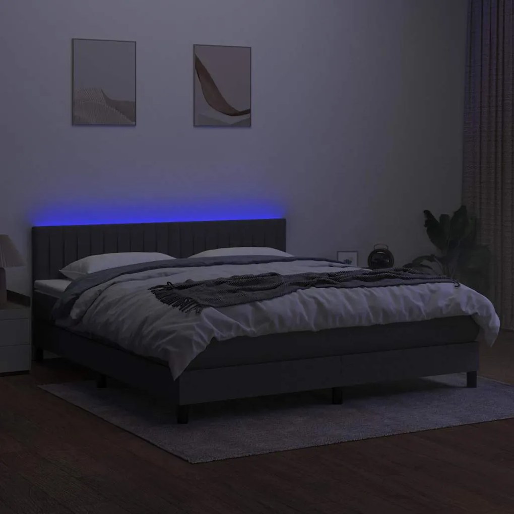 Box spring postel s matrací a LED tmavě šedá 160x200 cm textil 3133326