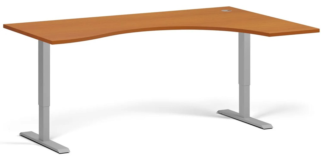Ergonomický výškově nastavitelný stůl, 180x120 cm, 2 motory, L/P, šedá podnož, třešeň