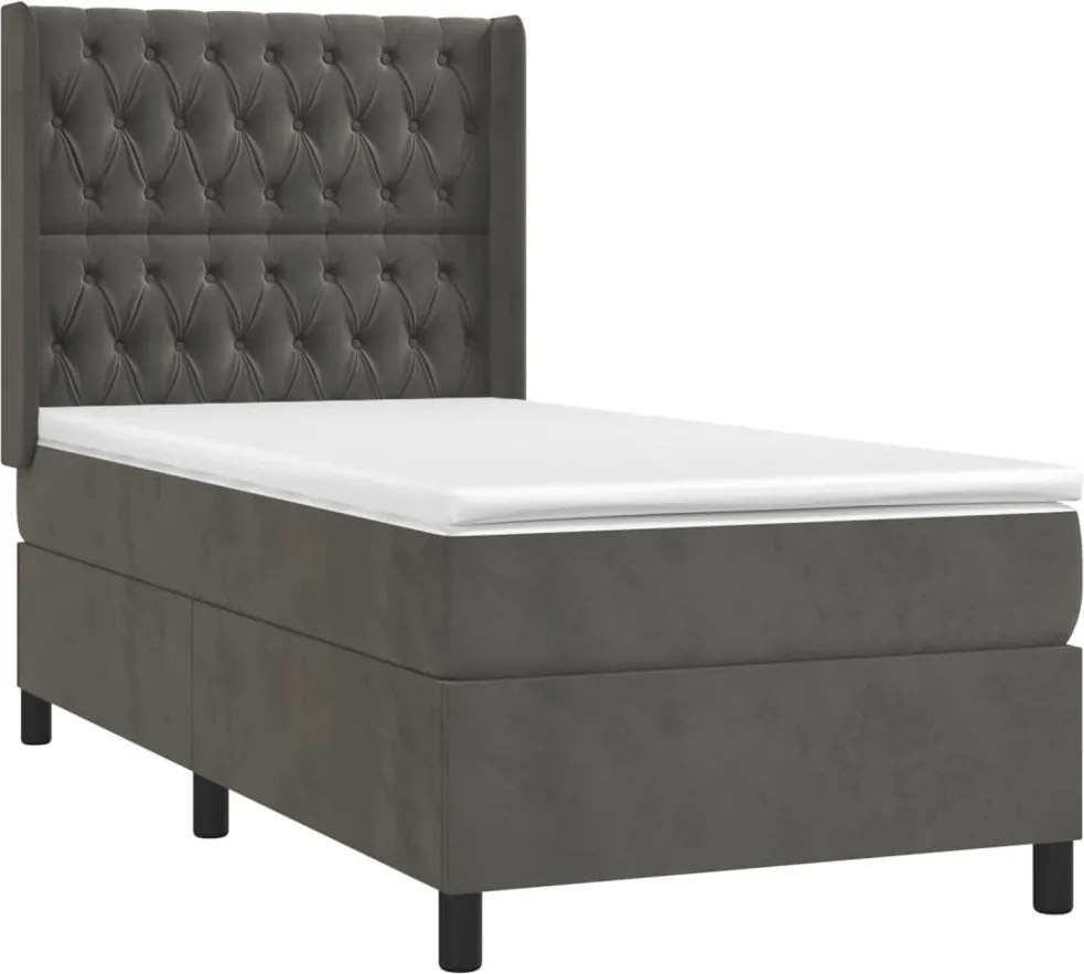 Box spring postel s matrací a LED tmavě šedá 90x190 cm samet 3139716