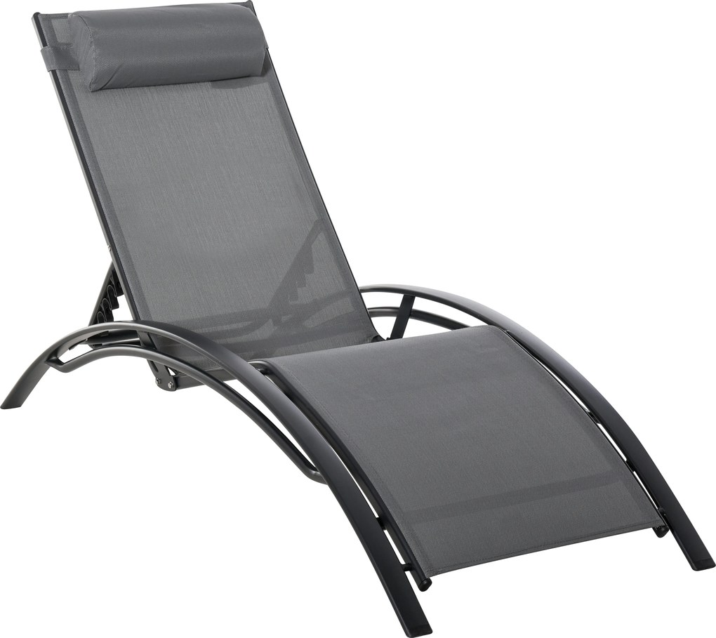 Outsunny moderní zahradní lehátko s nastavitelným opěradlem a odnímatelným polštářem z hliníkového textilenu dim. 171Š x 64H x 82V cm Šedé | Aosom